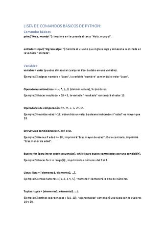 LISTA DE COMANDOS BASICOS DE PYTHON Pdf