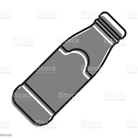 회색 색깔 아이콘 액체 음료를 위한 플라스틱 또는 유리병으로 채워진 선형 뚜껑이 있는 병 흰색 배경에 격리된 간단한 흑백 벡터