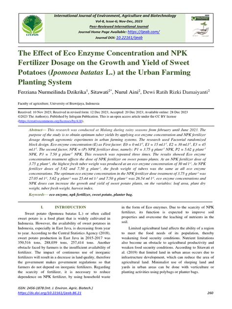 The Effect Of Eco Enzyme Concentration And Npk Fertilizer Dosage On The