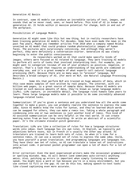 Generative Ai Basics Pdf Artificial Intelligence Intelligence Ai