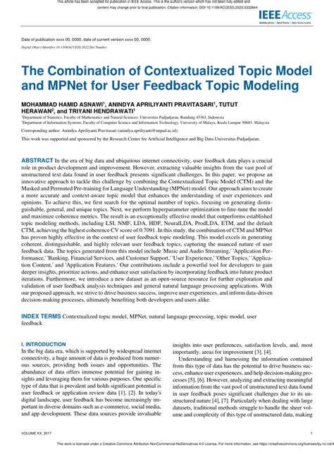 PDF The Combination Of Contextualized Topic Model And MPNet For User Feedback Topic Modeling