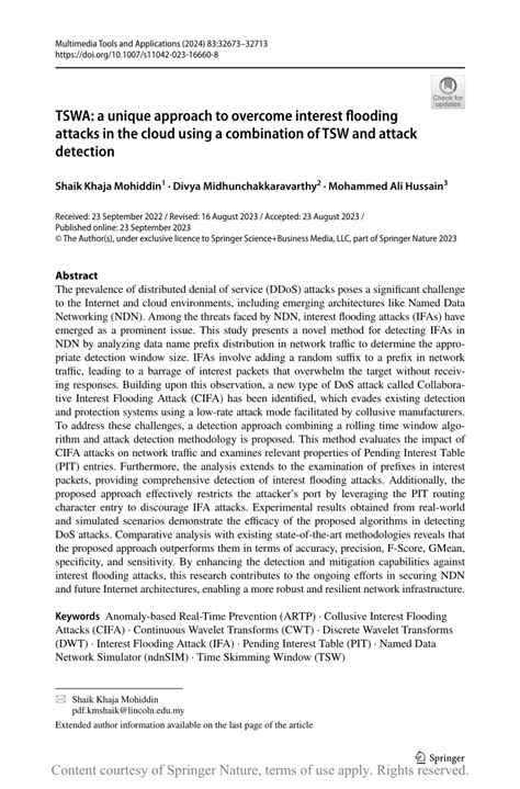 Tswa A Unique Approach To Overcome Interest Flooding Attacks In The Cloud Using A Combination