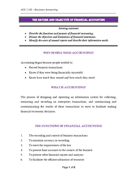 Pdf The Nature And Objective Of Financial Accounting Learning Outcomes