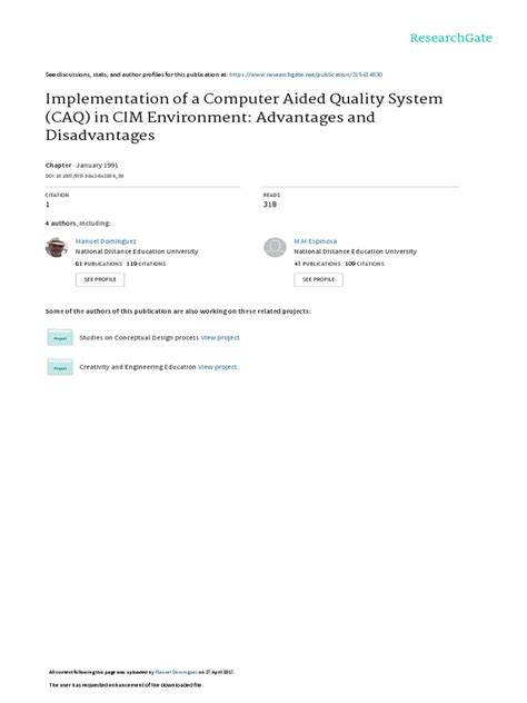 Implementation Of A Computer Aided Quality System Caq In Cim Environment Advantages And