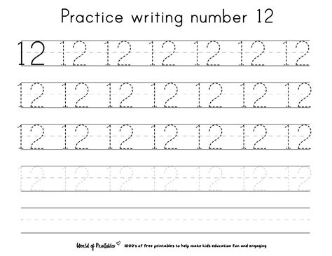 Tracing Number Twelve Preschool Worksheet Black And White Stock