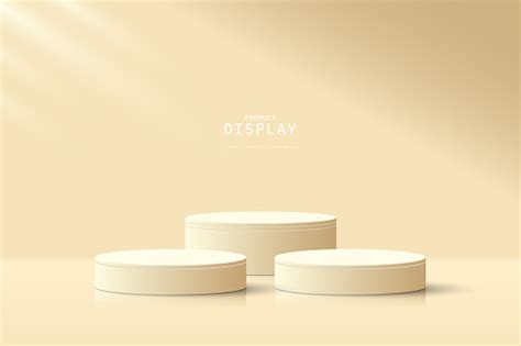 사실적인 갈색 실린더 받침대 연단 세트가 있는 추상적인 부드러운 3d 방 제품 디스플레이 프레젠테이션을 위한 최소한의 장면 3d