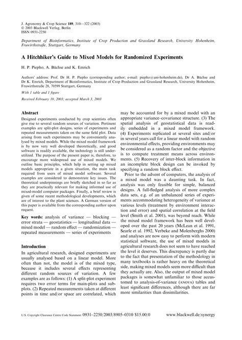 Piepho Et Al 2003 Pdf Agriculture Industries