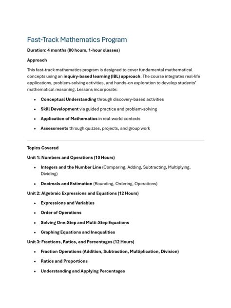 Fast Track Maths Syllabus Pdf