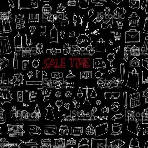 쇼핑 낙서 배경 원활한 패턴입니다 칠판 Eps10에 그림 그림 손으로 그린 벡터 가방에 대한 스톡 벡터 아트 및 기타 이미지 가방 개인 장식품 그리기 Istock