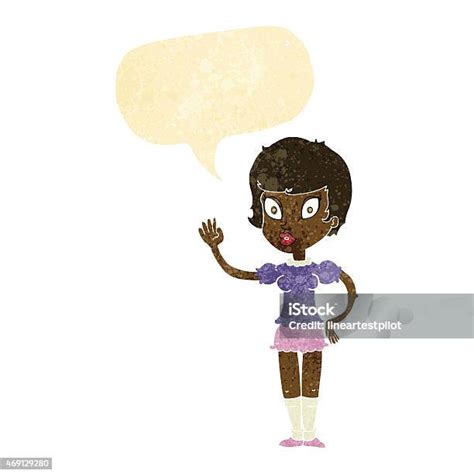 말풍선이 있고 손 흔드는 뽀샤시 여자아이 말풍선을 있는 2015년에 대한 스톡 벡터 아트 및 기타 이미지 2015년 귀여운 그리기 Istock