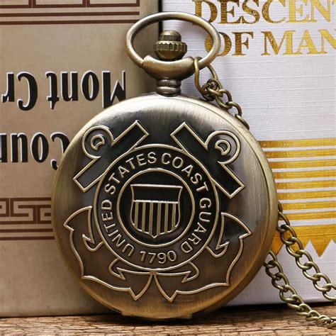 Vintage 1790 United States Coast Guard Theme Bronze Quartz Pendant Fob Pocket Watch With