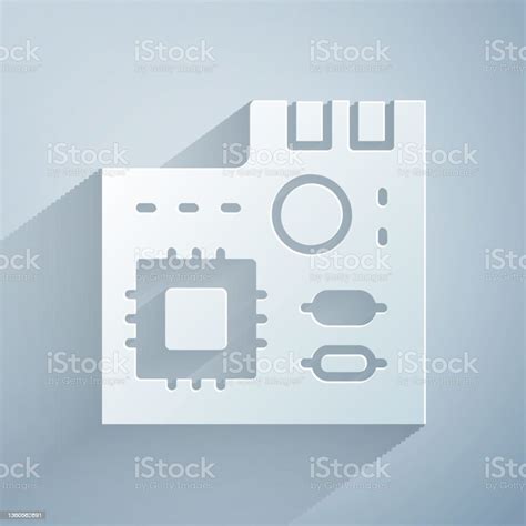 종이 잘라 전자 컴퓨터 구성 요소 마더 보드 디지털 칩 통합 과학 아이콘 회색 배경에 격리 회로 기판 종이 아트 스타일 벡터 3차원 형태에 대한 스톡 벡터 아트 및 기타