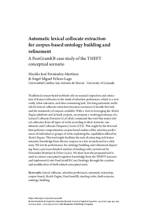 Pdf Automatic Lexical Collocate Extraction For Corpus Based Ontology Building And Refinement