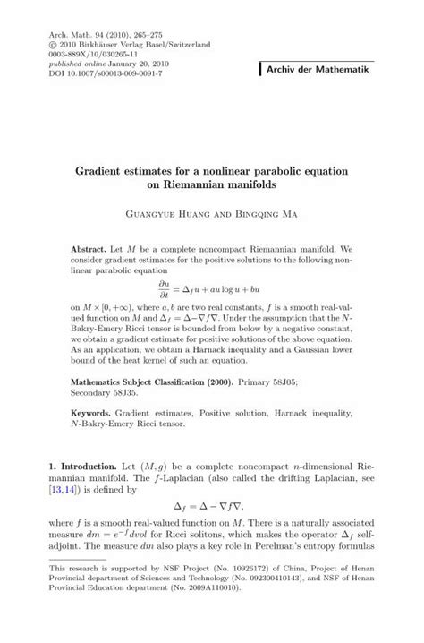 Pdf Gradient Estimates For A Nonlinear Parabolic Equation On Riemannian Manifolds Dokumen Tips