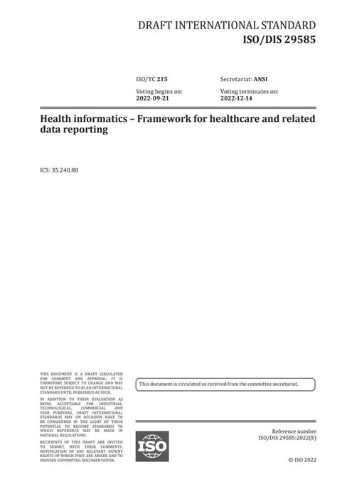 ISO PRF Health Informatics Framework For Healthcare And Related Data Reporting