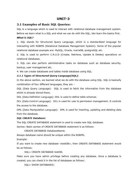 Dbms Unit3 Pdf Sql Databases