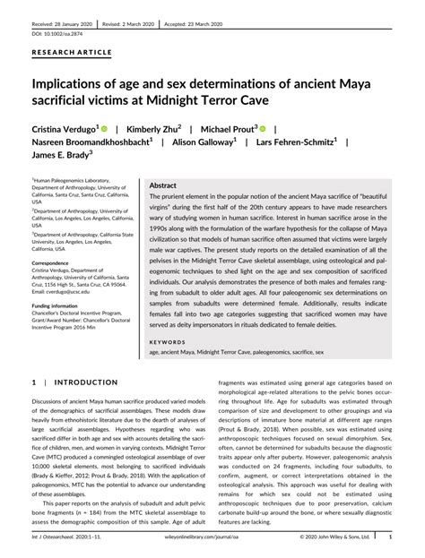 Pdf Implications Of Age And Sex Determinations Of Maya Sacrificial Victims At Midnight Terror Cave