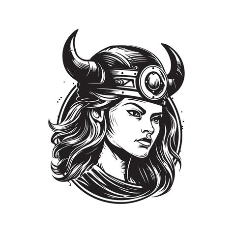 Female Viking Vintage Logo Line Art Concept Black And White Color