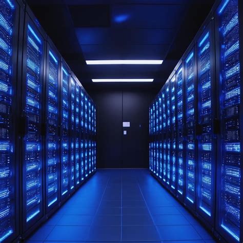 블루 서버 ⁇ 데이터 센터 기술 배경 프리미엄 사진