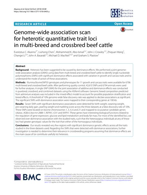 Pdf Genome Wide Association Scan For Heterotic Quantitative Trait