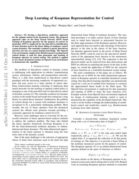 PDF Deep Learning Of Koopman Representation For Control
