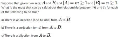 Solved Suppose That Given Two Sets A And B And A M 1 Chegg Com