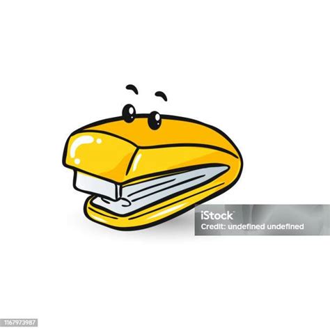 벡터 귀여운 만화 일러스트 손으로 그린 학교 또는 사무실 장비 아이콘 스테이플러 아이들을위한 학교 또는 사무실 문구 학교 낙서