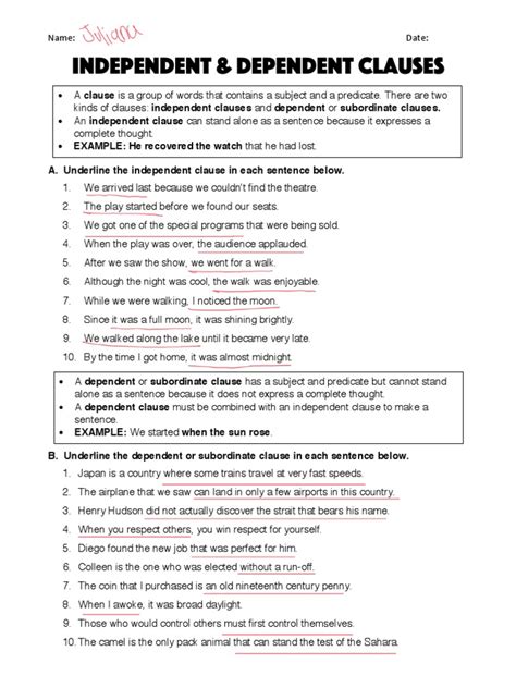Independent And Dependent Clauses Pdf
