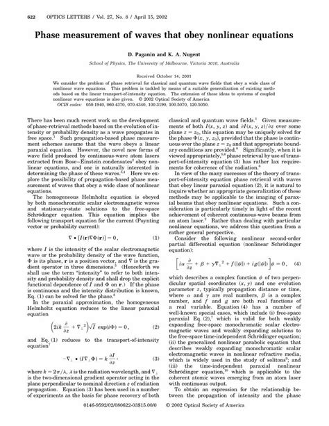 Pdf Phase Measurement Of Waves That Obey Nonlinear Equations