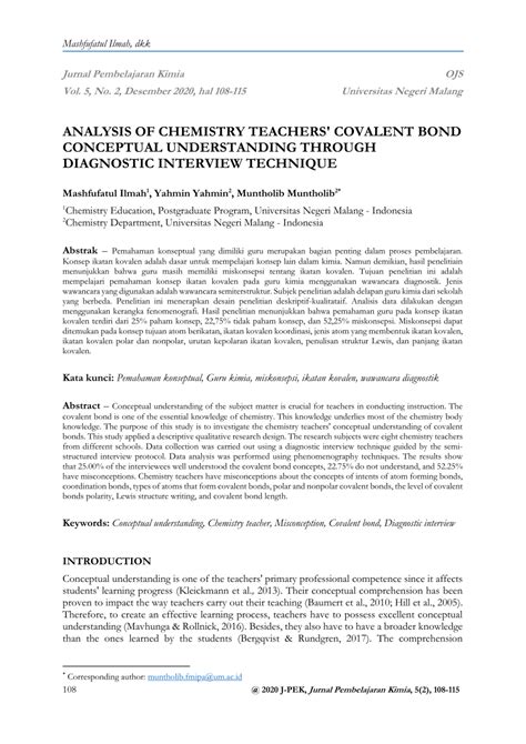 Pdf Analysis Of Chemistry Teachers Covalent Bond Conceptual
