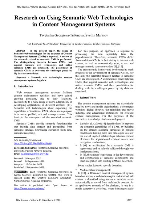 Pdf Research On Using Semantic Web Technologies In Content Management