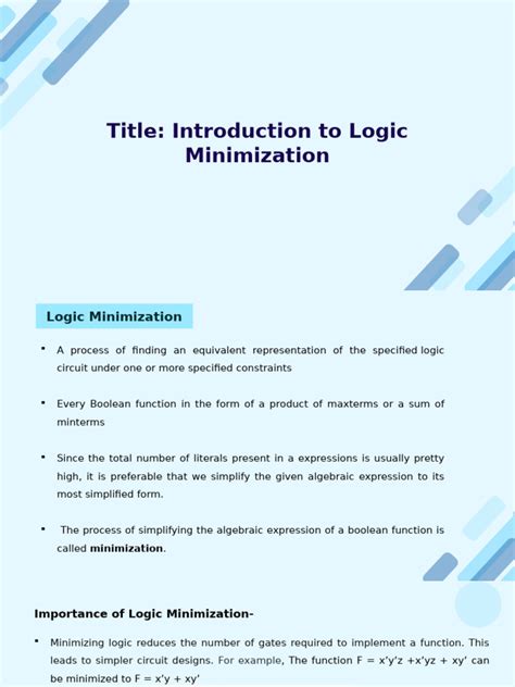 Introduction To Logic Minimization Pdf Applied Mathematics Theoretical Computer Science