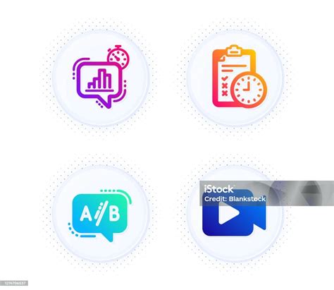 통계 타이머 시험 시간 및 Ab 테스트 아이콘 세트 비디오 카메라 기호입니다 성장 차트 체크리스트 테스트 채팅 벡터 0명에 대한 스톡 벡터 아트 및 기타 이미지 Istock