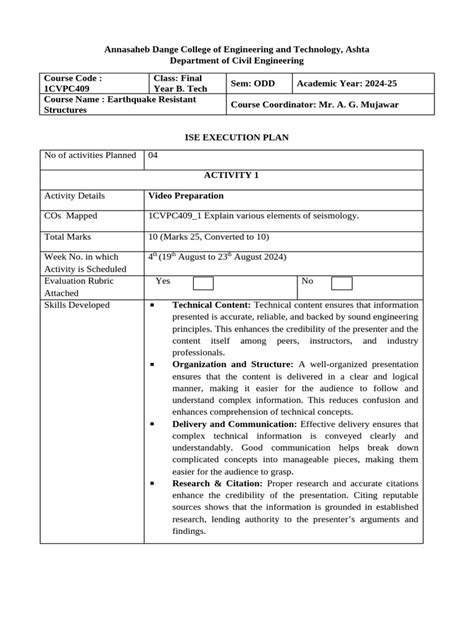 Ise Execution Plan 1cvpc409 Pdf