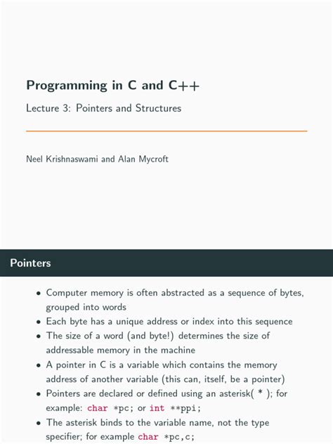 Programming In C And C Lecture 3 Pointers And Structures Pdf