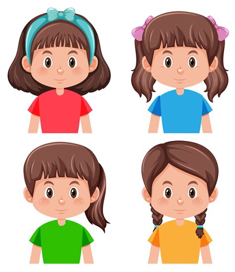 Set Of Brunette Girl Character 588964 Vector Art At Vecteezy