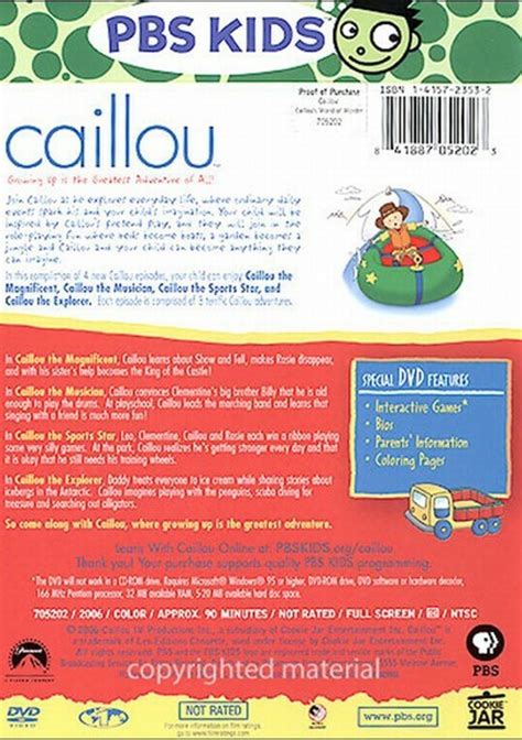 Caillou Callious World Of Wonder Dvd 2000 Dvd Empire