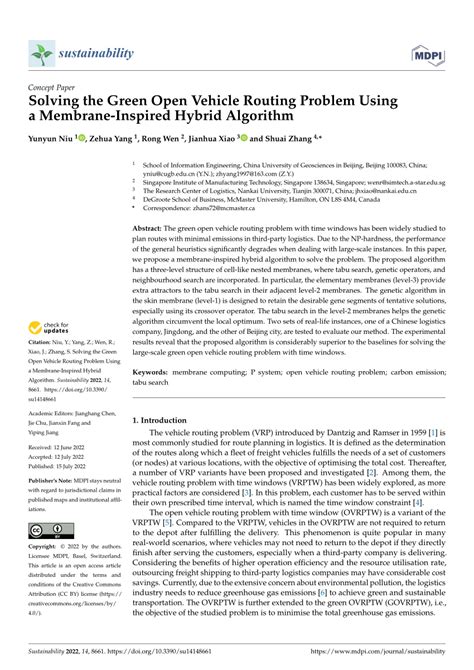Pdf Solving The Green Open Vehicle Routing Problem Using A Membrane