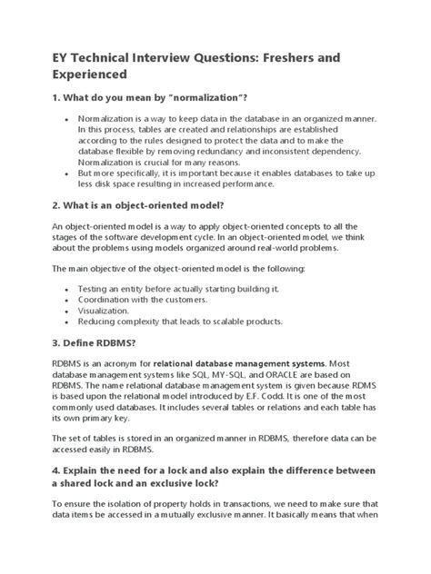 Ey Technical Interview Questions Pdf Relational Database Databases