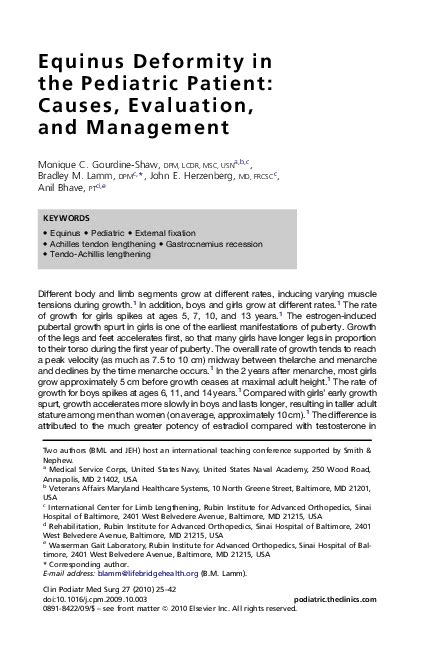 Pdf Equinus Deformity In The Pediatric Patient Causes Evaluation And Management