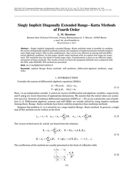 Pdf Singly Implicit Diagonally Extended Runge Kutta Methods Of Fourth Order