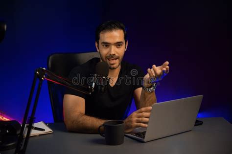 Broadcaster Talking To Listener Using Mic Discussing Financial Issue