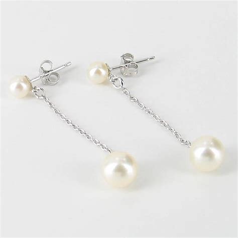 Round Double Pearl Silver Chain Drop Earrings 45 75mm On Sterling Silver
