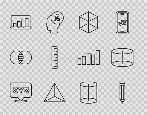 Set Line Xyz Coordinate System Pencil Geometric Figure Cube Tetrahedron Laptop With Graph