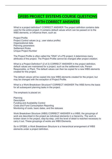 Gfebs Project Systems Course Questions With Correct Answers Gfebs Stuvia Us