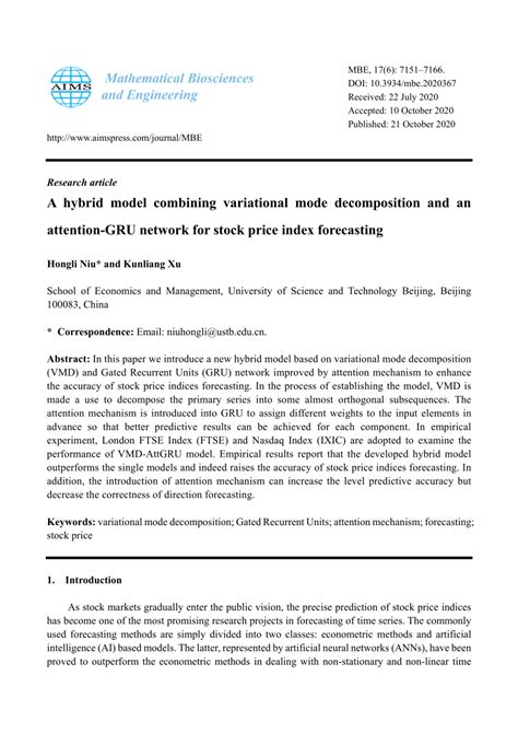 pdf a hybrid model combining variational mode decomposition and an