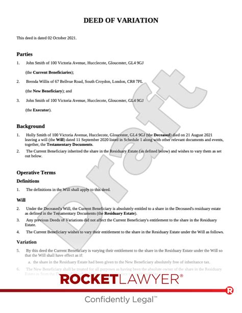 Deed Of Variation Template Pdf Free To Use 58 Off