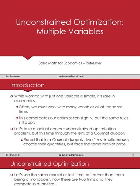 32 Unconstrained Optimization Multiple Variables Pdf Mathematical Optimization Profit