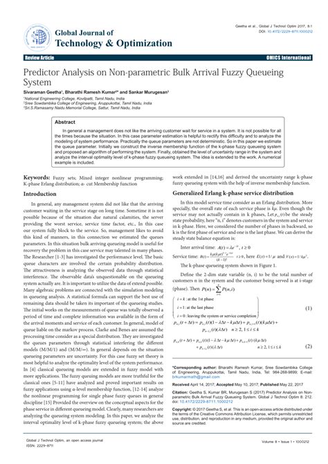 Pdf Predictor Analysis On Non Parametric Bulk Arrival Fuzzy Queuing