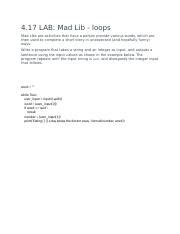 LAB Mad Lib Loops Docx LAB Mad Lib Loops Mad Libs Are Activities That Have A